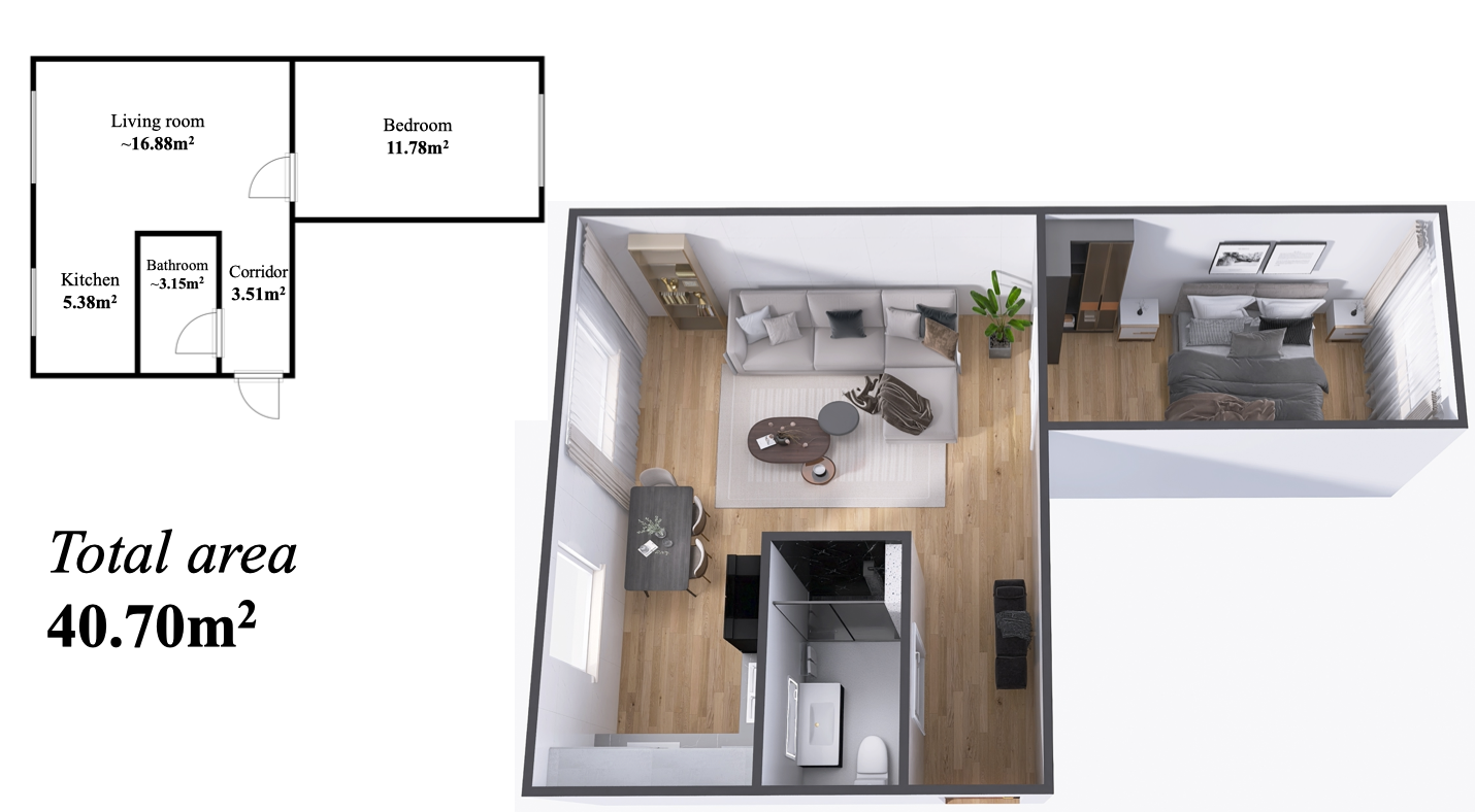 2D + 3D Floor Plan Visualization (Full Package) – 3D visualisation
